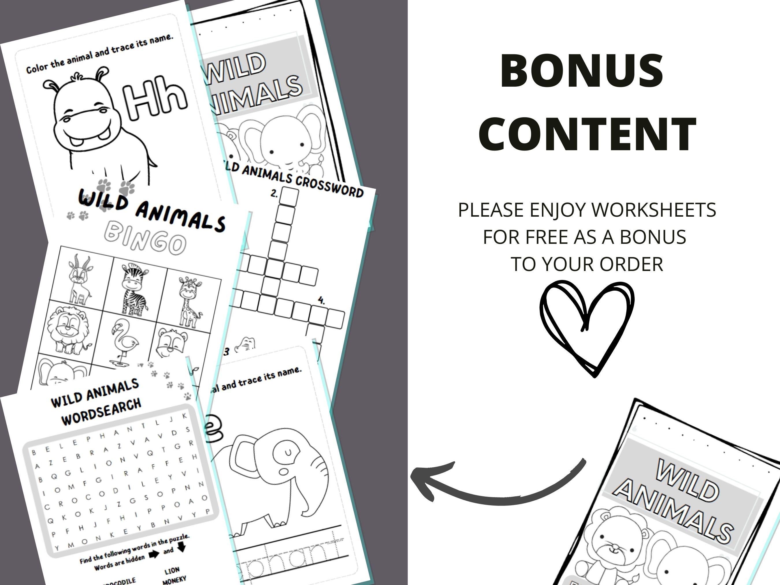 Printable Wild Animals Flashcards BONUS Free Worksheets ESL Animal ...