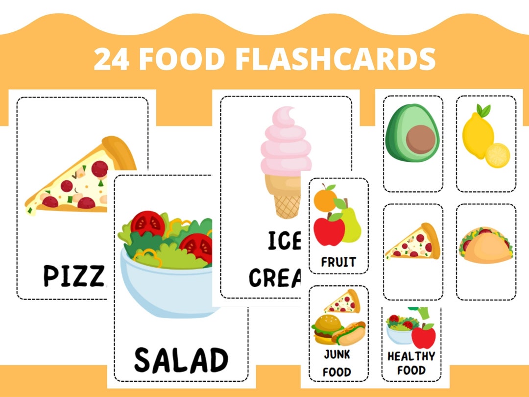 24 Food Flashcards With FREE Coloring Pages ESL Digital - Etsy