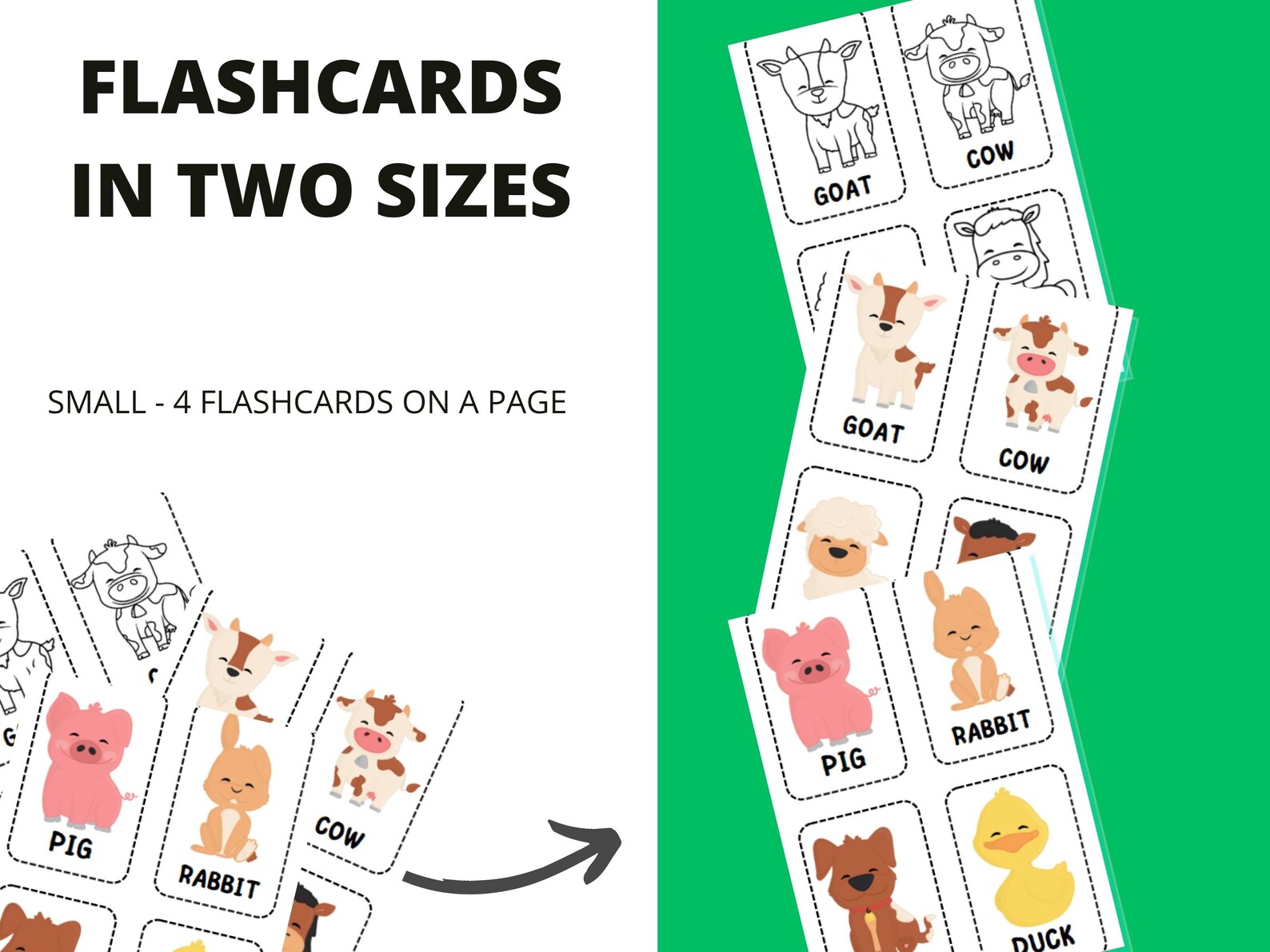 Printable Farm Animals Flashcards BONUS Free Worksheets ESL Animal ...