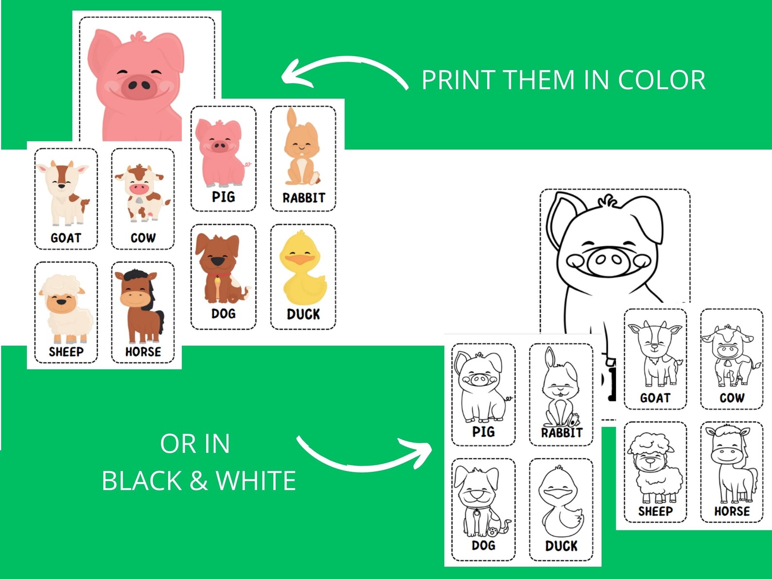 Printable Farm Animals Flashcards BONUS Free Worksheets ESL Animal ...