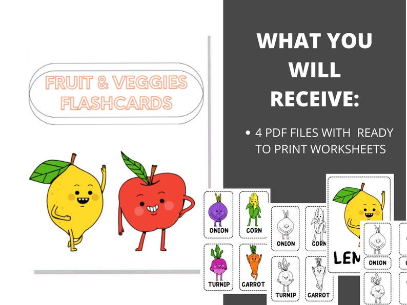 24 Printable Fruit and Veggies Flashcards - Etsy