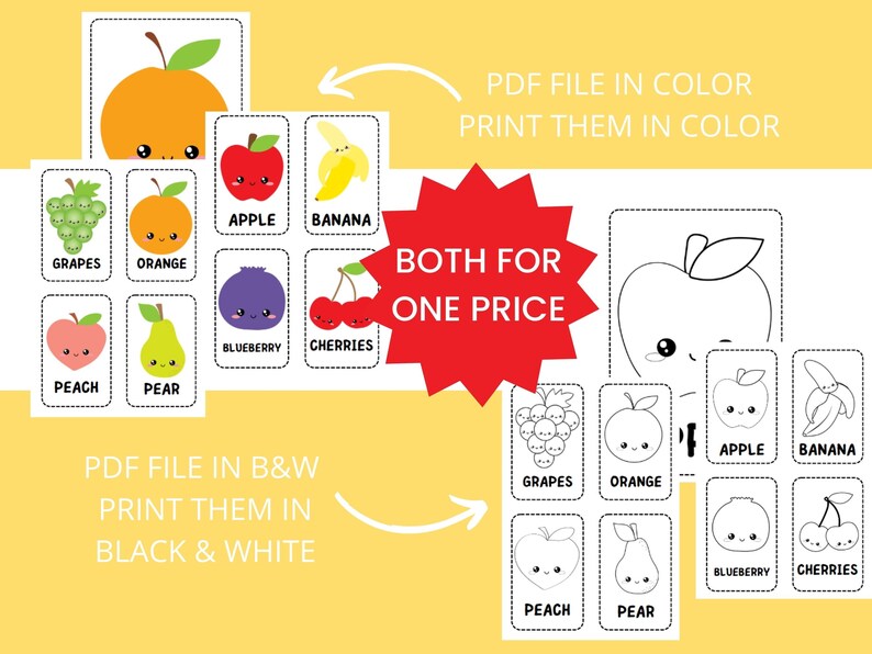 Printable 12 Fruit Flashcards FREE Coloring Pages ESL Flashcards for ...