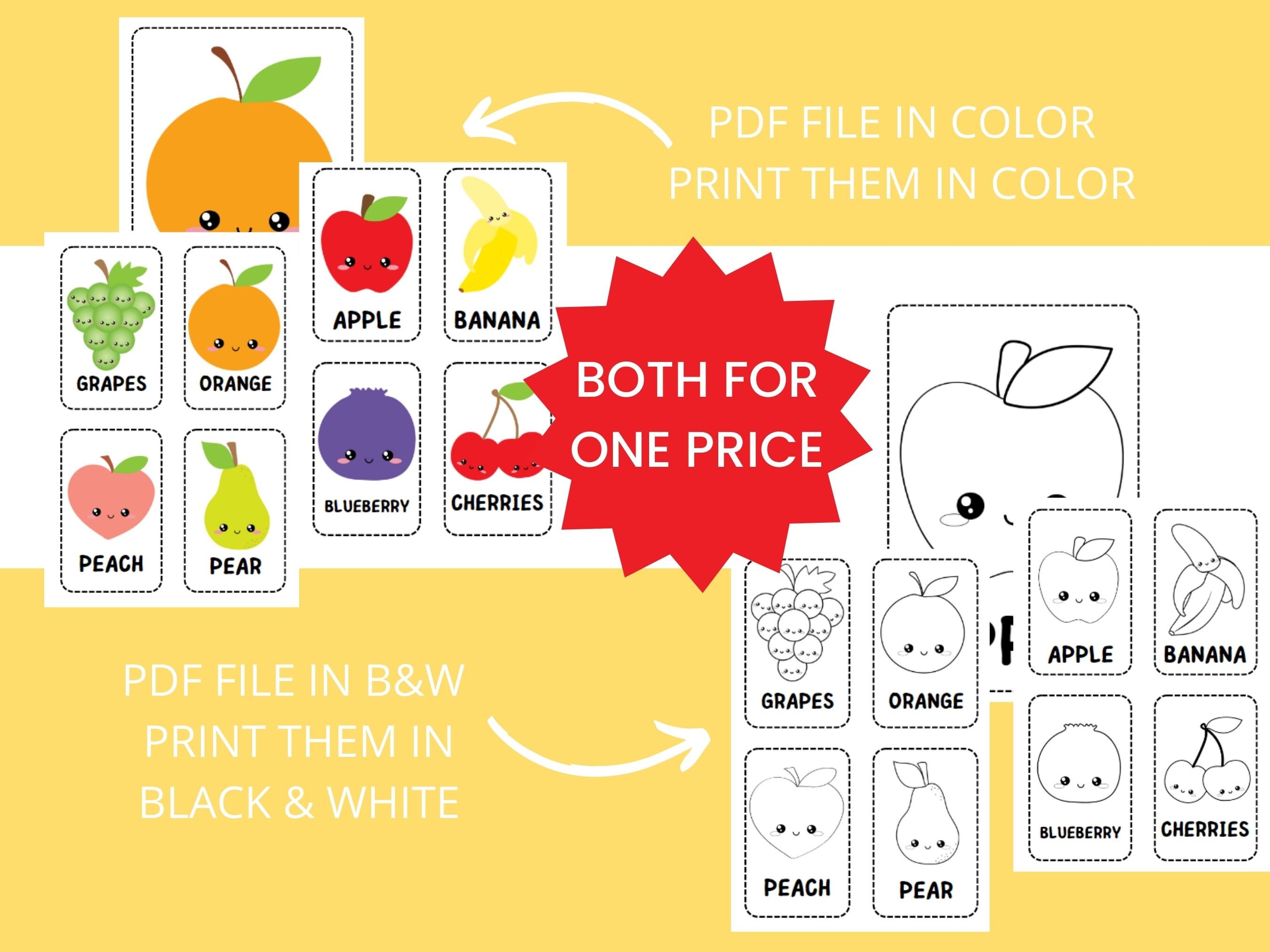 Printable 12 Fruit Flashcards FREE Coloring Pages ESL Flashcards for ...