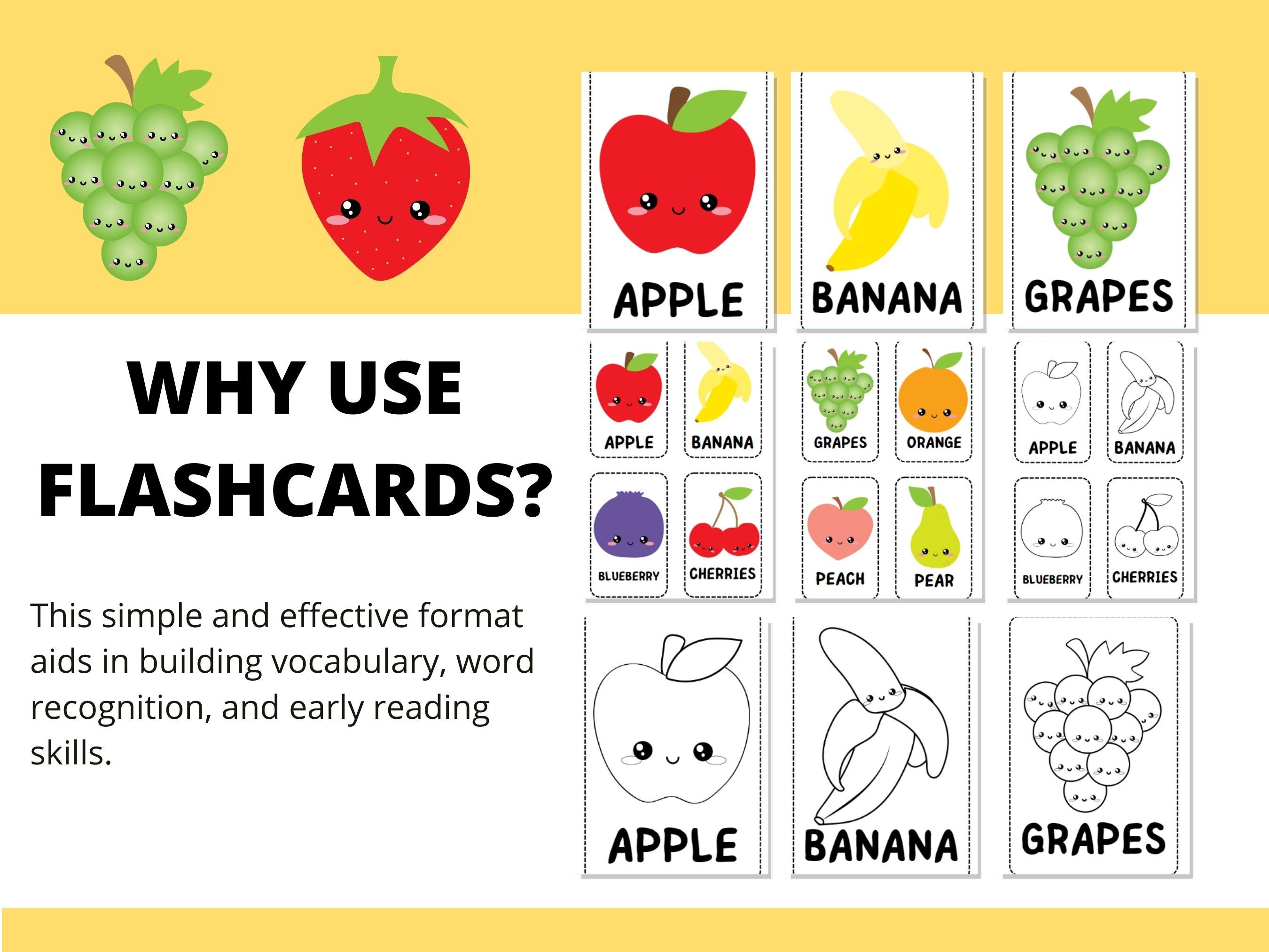 Printable 12 Fruit Flashcards FREE Coloring Pages ESL Flashcards for ...