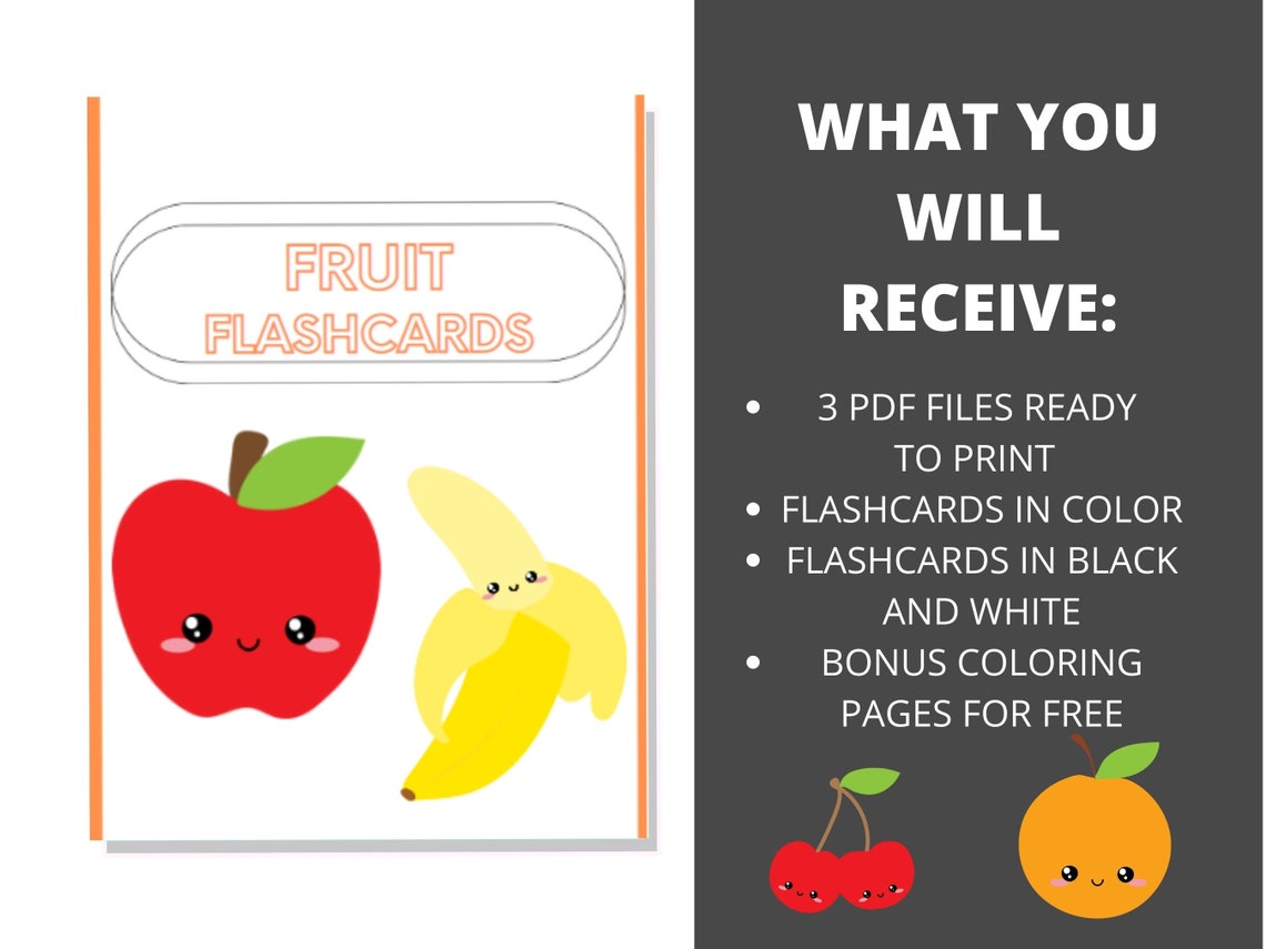 Printable 12 Fruit Flashcards FREE Coloring Pages ESL Flashcards for ...