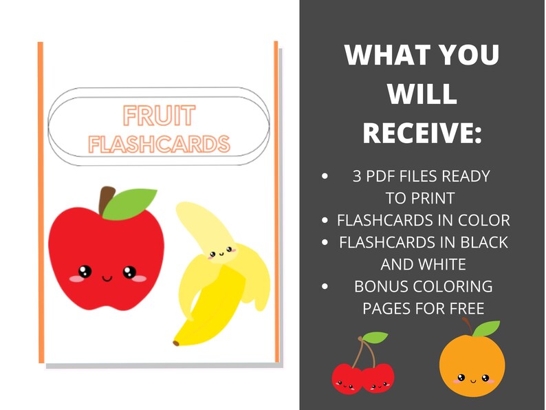Printable 12 Fruit Flashcards FREE Coloring Pages ESL Flashcards for ...