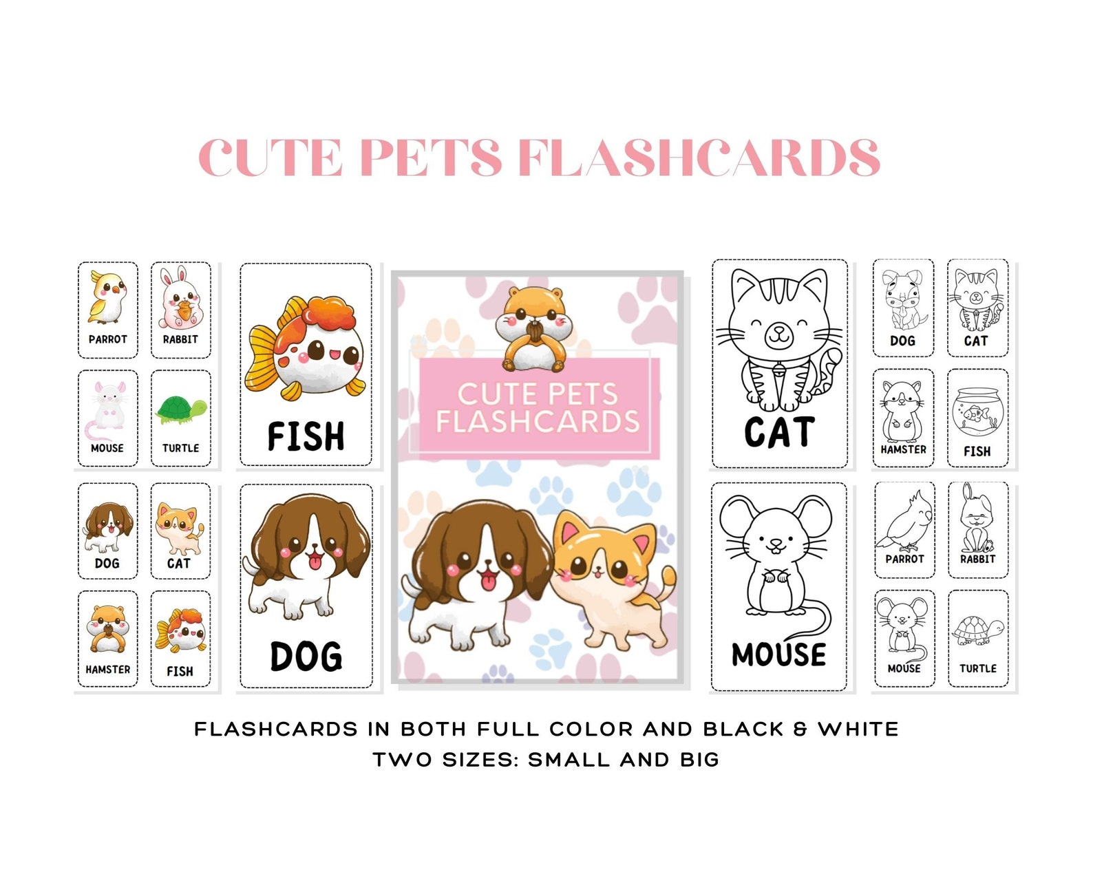 20 Printable Cute Pets Flashcards BONUS 12 Free Worksheets ESL Animal ...