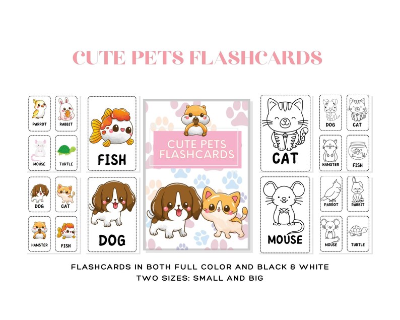 20 Printable Cute Pets Flashcards BONUS 12 Free Worksheets ESL Animal ...