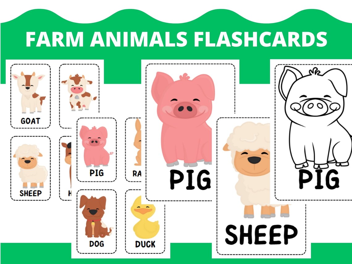 Printable Farm Animals Flashcards BONUS Free Worksheets ESL Animal ...