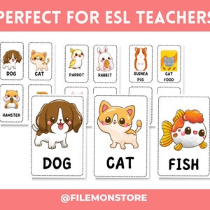 20 Printable Cute Pets Flashcards BONUS 12 Free Worksheets ESL Animal ...
