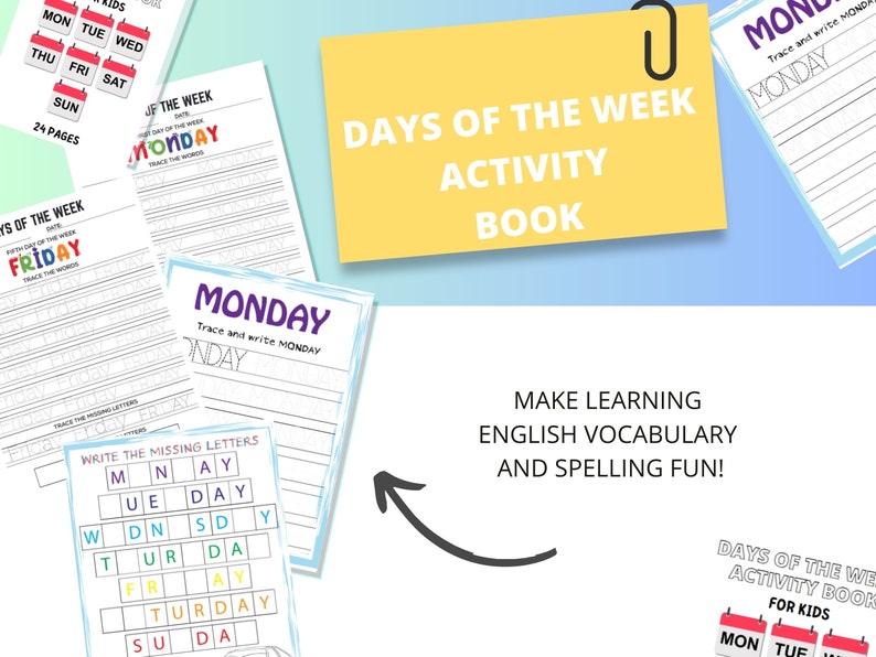 Days of the Week Activity Book Printable Worksheets - Etsy