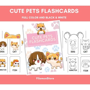 20 Printable Cute Pets Flashcards BONUS 12 Free Worksheets ESL Animal ...