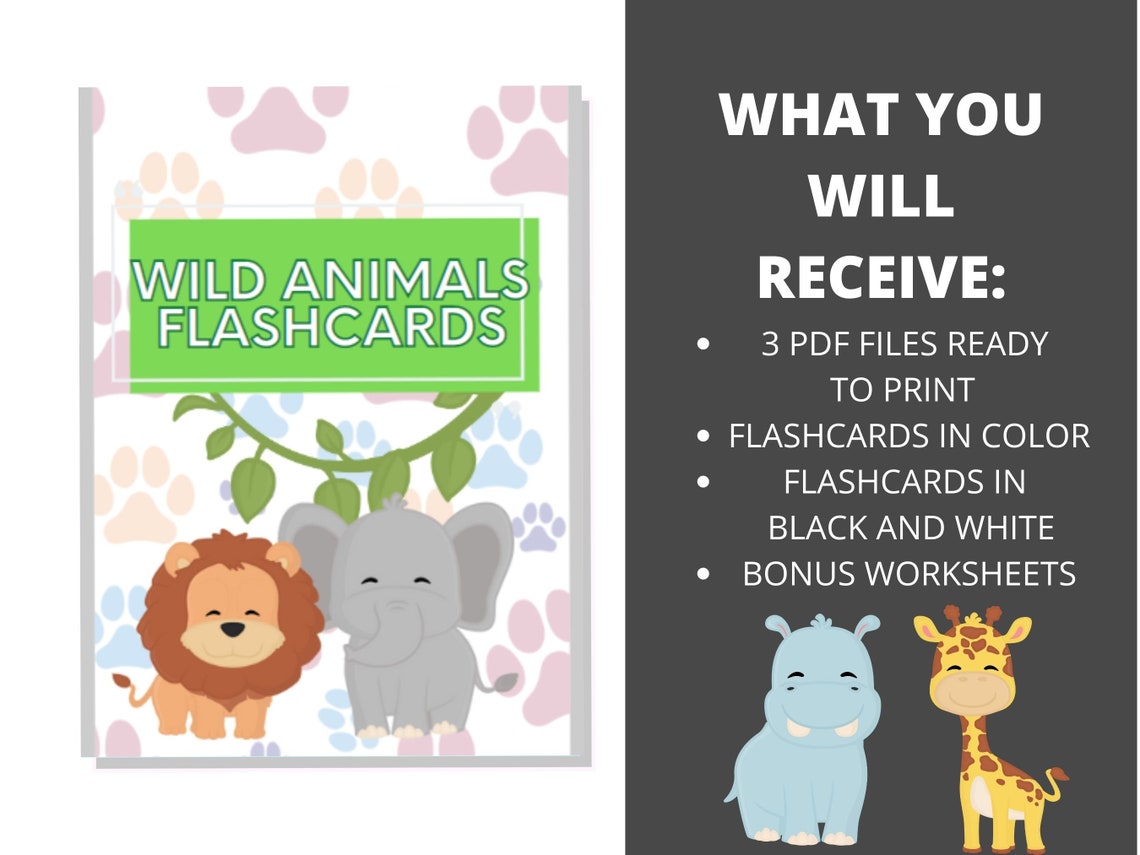Printable Wild Animals Flashcards BONUS Free Worksheets ESL Animal ...
