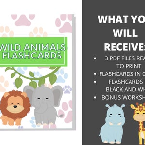 Printable Wild Animals Flashcards BONUS Free Worksheets ESL Animal ...