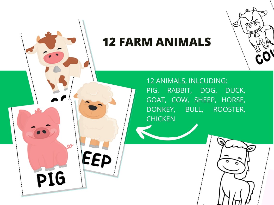 Printable Farm Animals Flashcards BONUS Free Worksheets ESL Animal ...