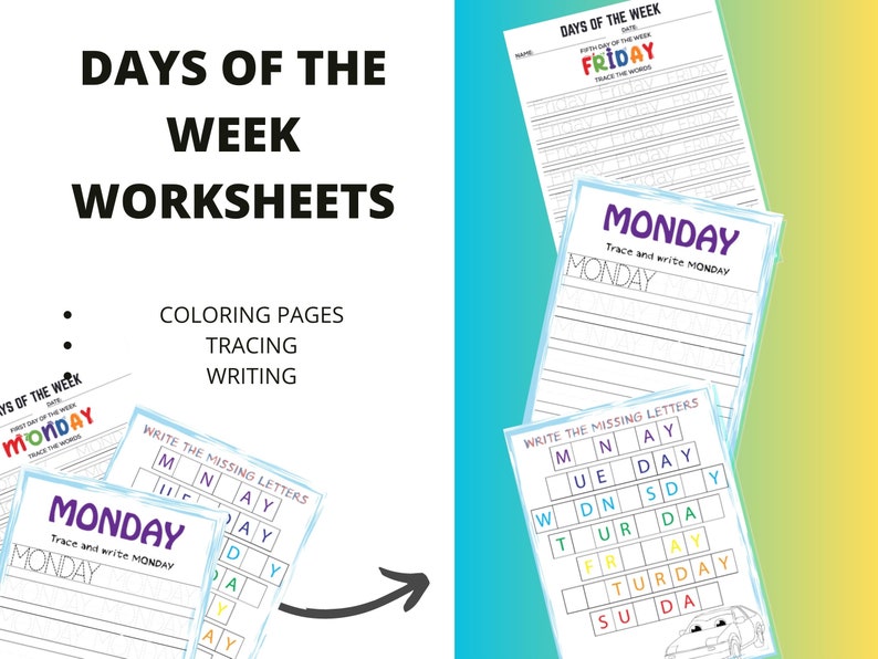 Days of the Week Activity Book Printable Worksheets - Etsy