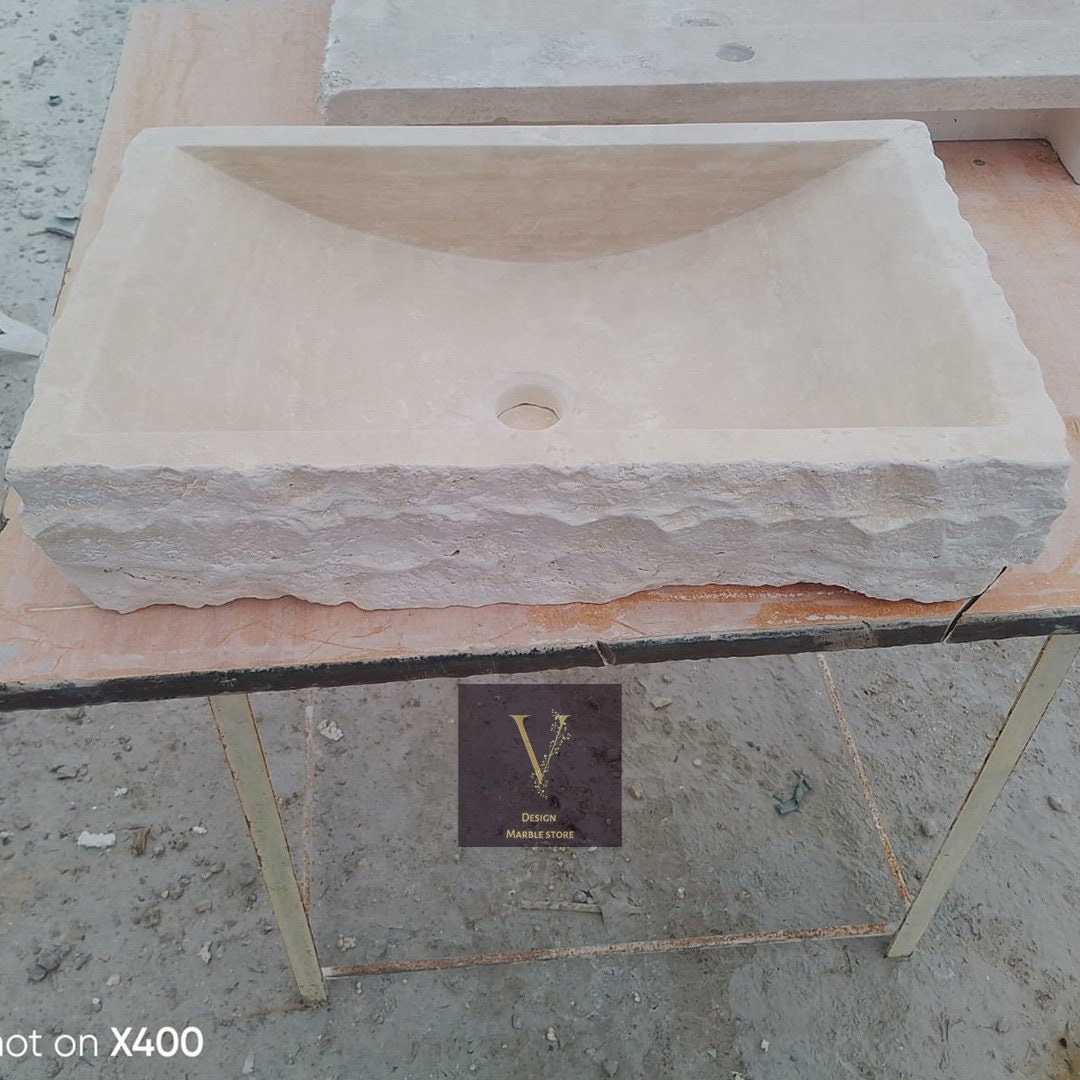 Travertine Rectangular Sink - Split Face Exterior - 100% Natural Stone ...