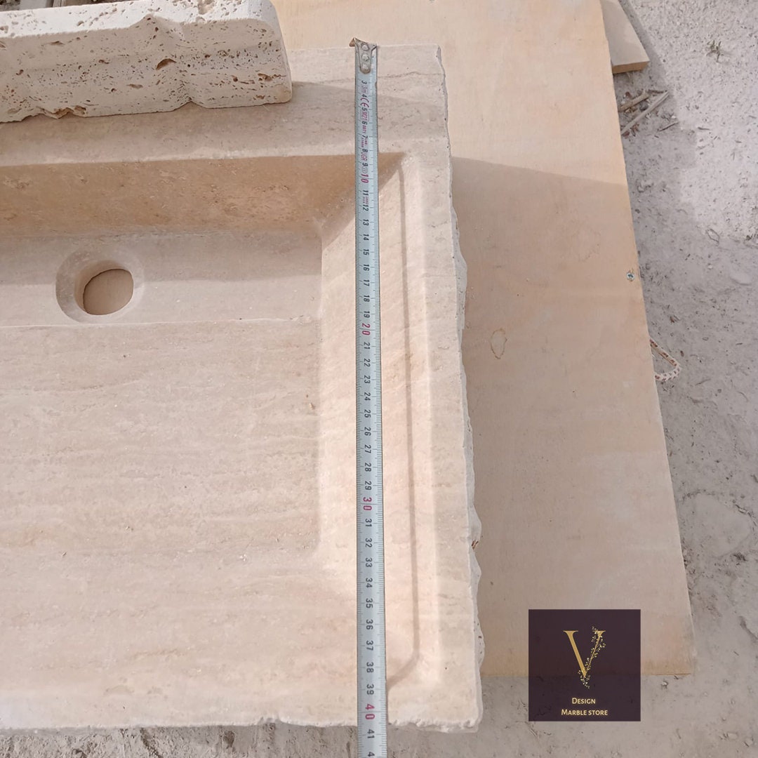 Travertine Rustic Mini Rectangular Sink Hidden Drain 100% Natural Stone ...