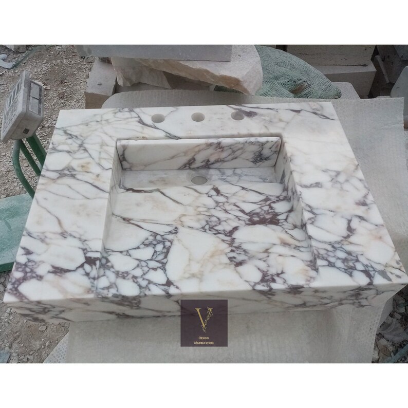 Calacatta Viola Marble Sink Hidden Drain With Facuet Holes - Etsy