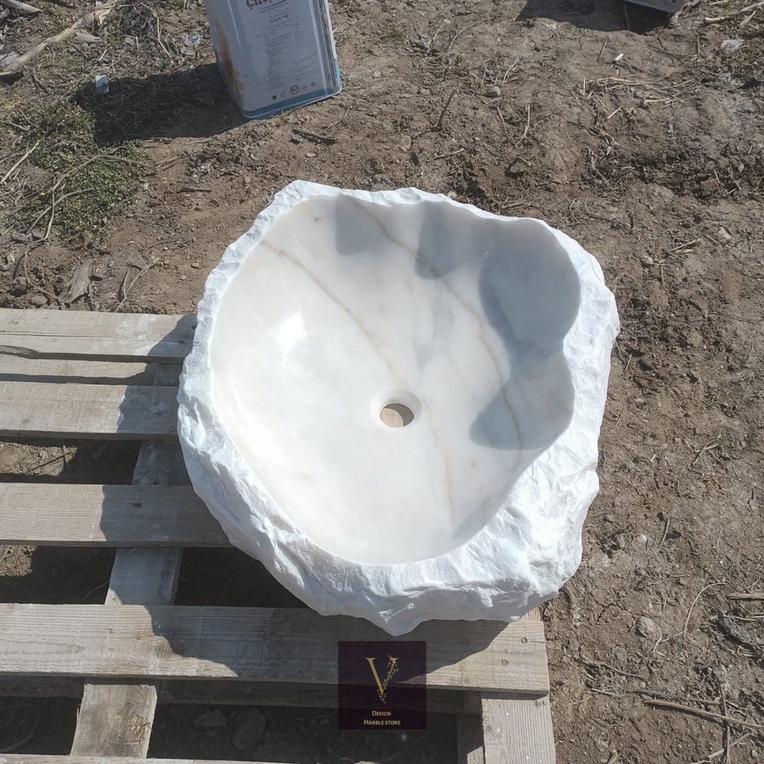 Carrara White Marble Natural Sink - 100% Natural Stone - Handcrafted ...