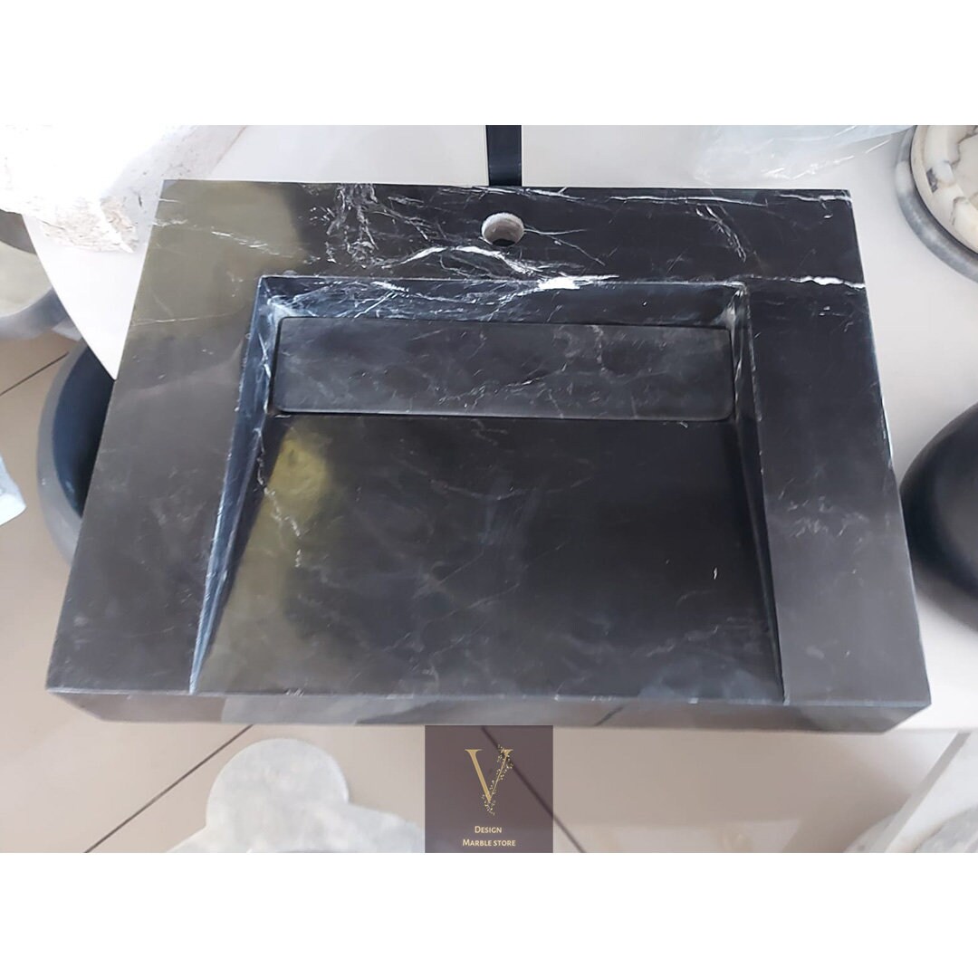 Nero Marquina Black Marble Sink Hidden Drain 100% Natural - Etsy