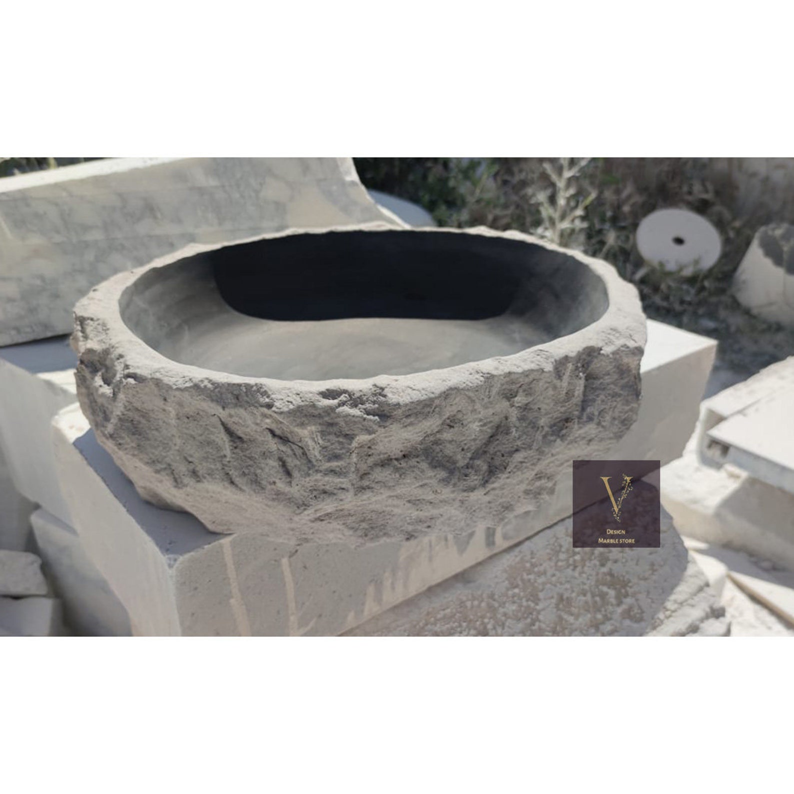 Basalt Black Stone Sink Natural Design 100% Natural Stone Handmade ...