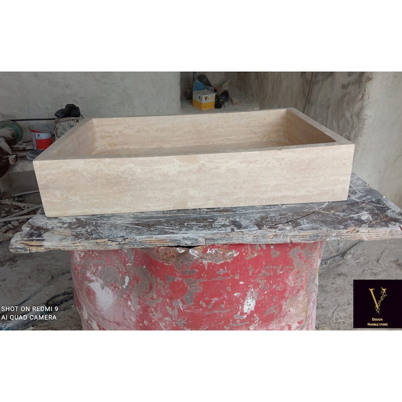 Handcrafted Travertine Rectangular Vessel Sink: Natural Stone Bathroom ...