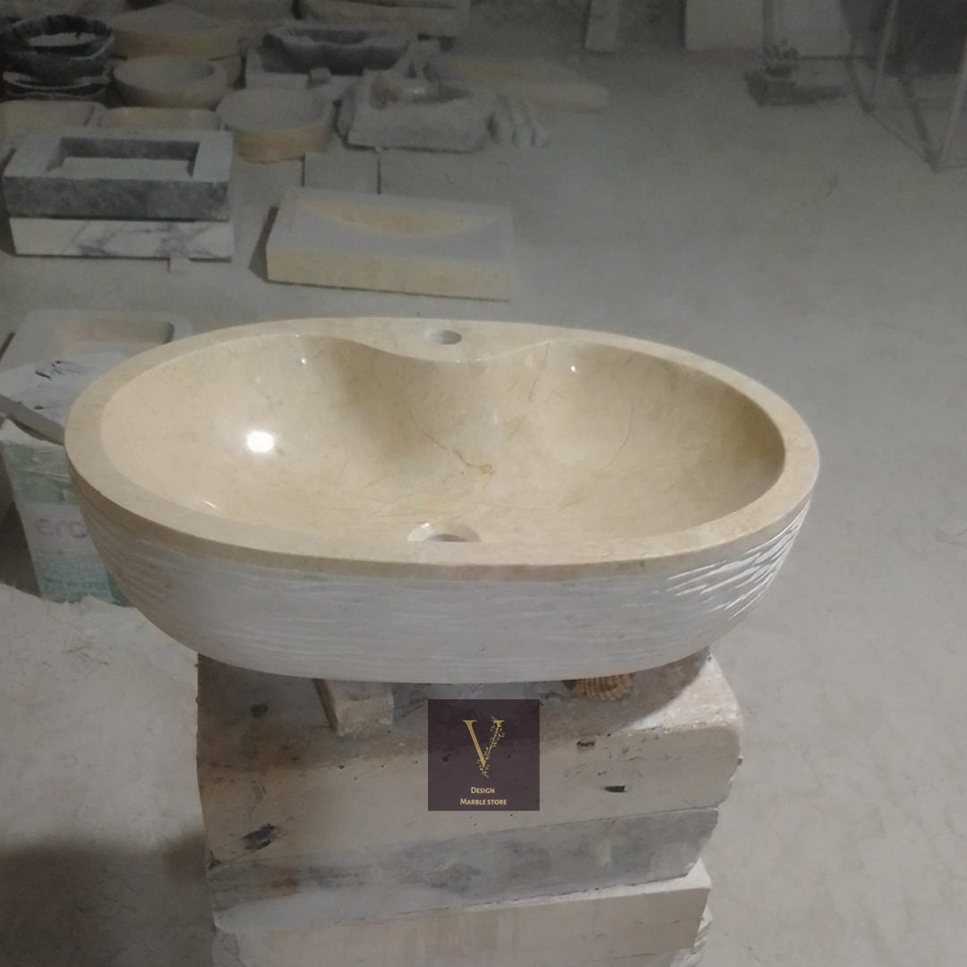 Beige Marble Oval Sink - Special Design - With Faucet Hole - 100% ...