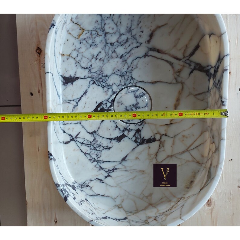 Calacatta Viola Oval Sink Hidden Drain Handcrafted marble Wash Basin ...