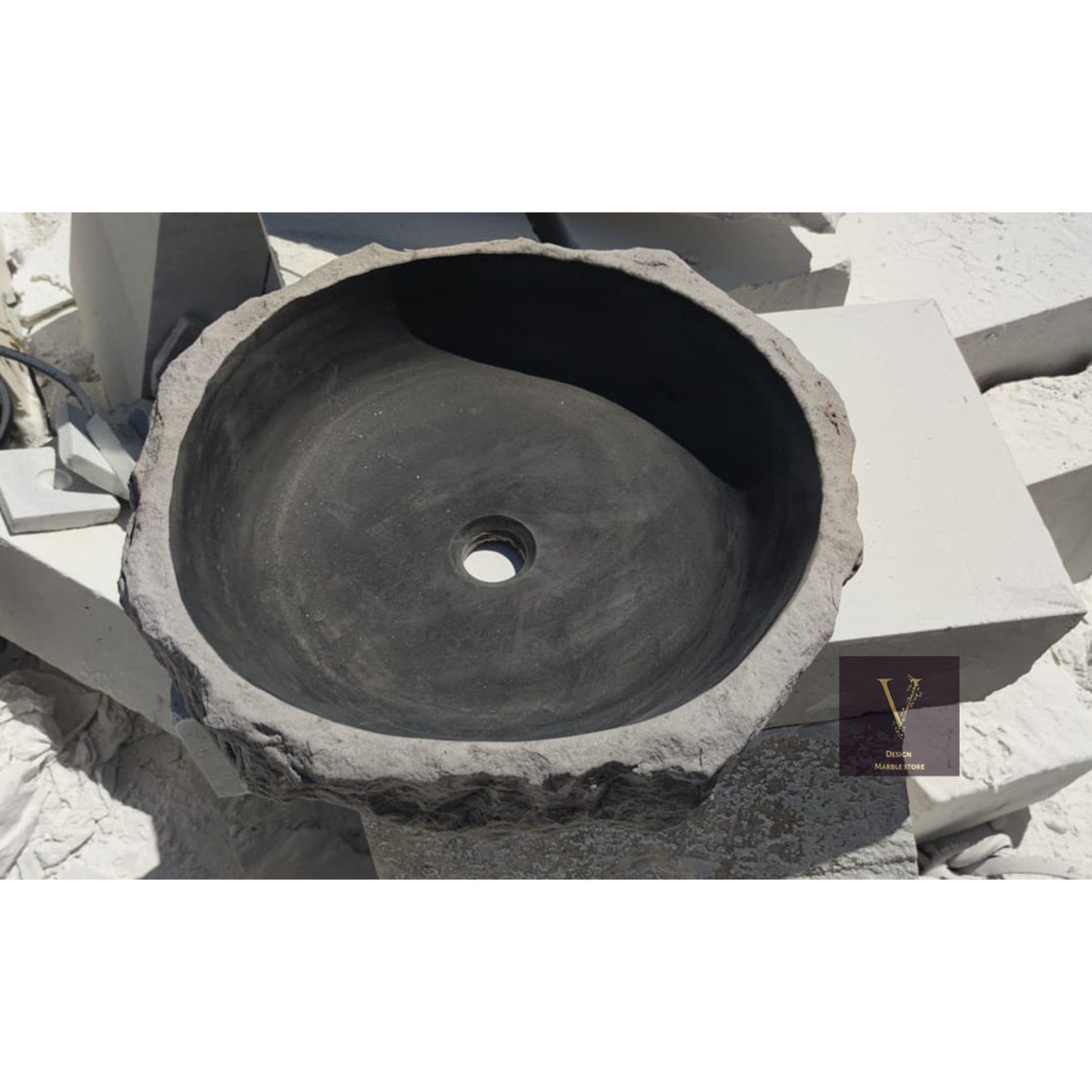 Basalt Black Stone Sink Natural Design 100% Natural Stone Handmade ...