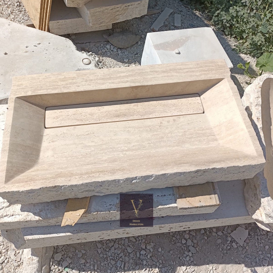 Veincut Travertine Rectangular Sink: Natural Stone With Hidden Drain - Etsy