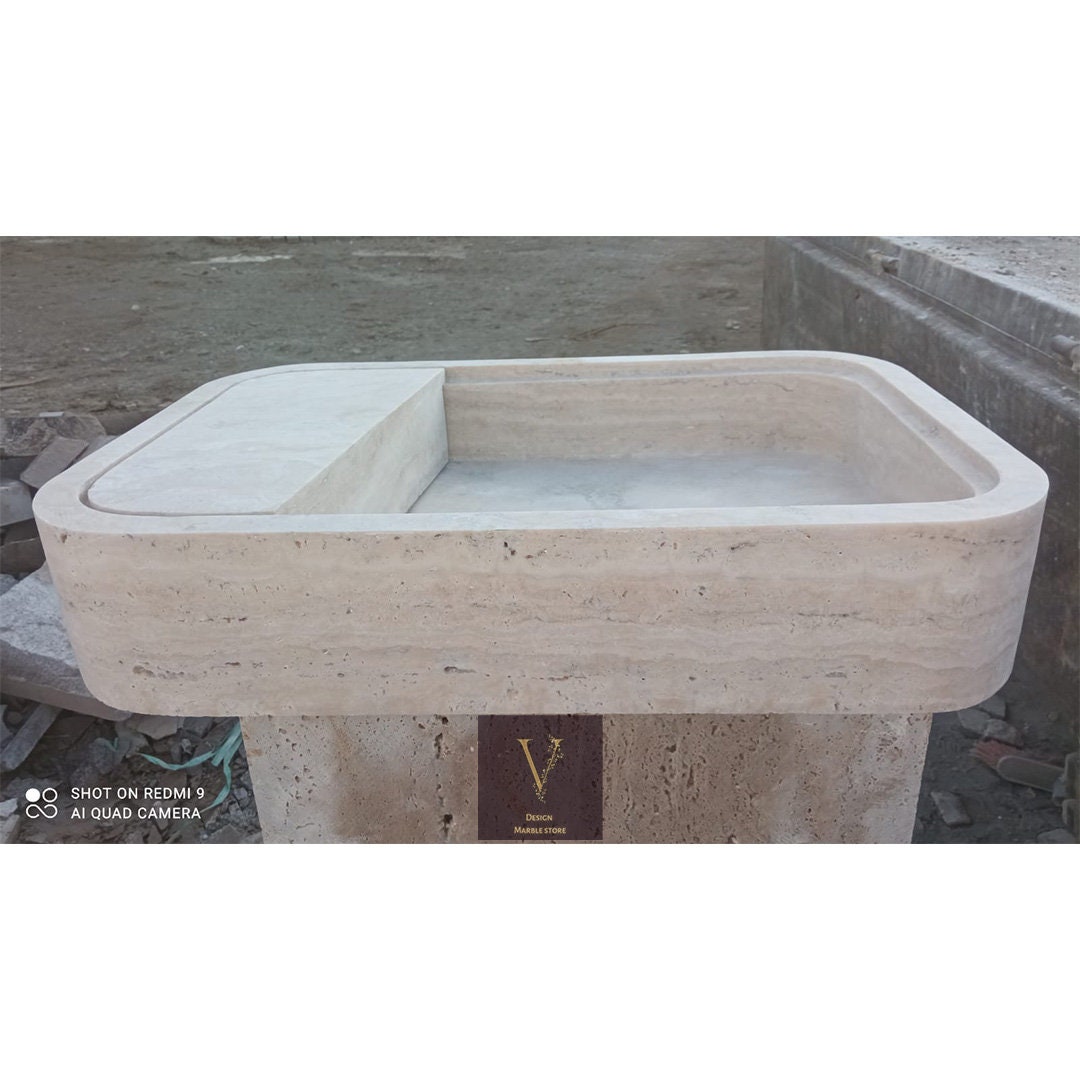 Travertine Round Corner Sink - Hidden Drain - 100% Natural Stone ...