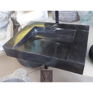 Nero Marquina Black Marble Sink - Hidden Drain - 100% Natural Stone ...