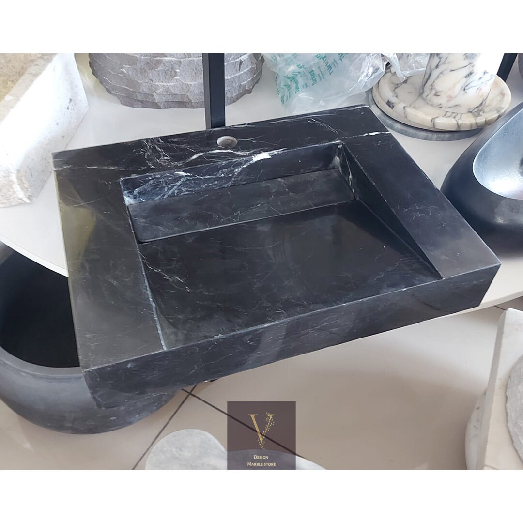 Nero Marquina Black Marble Sink - Hidden Drain - 100% Natural Stone ...
