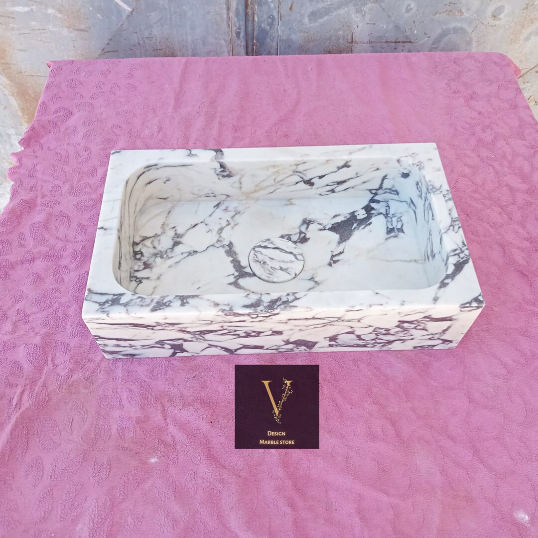 Calacatta Marble Rectangular Sink - Hidden Drain - 100% Natural Stone ...