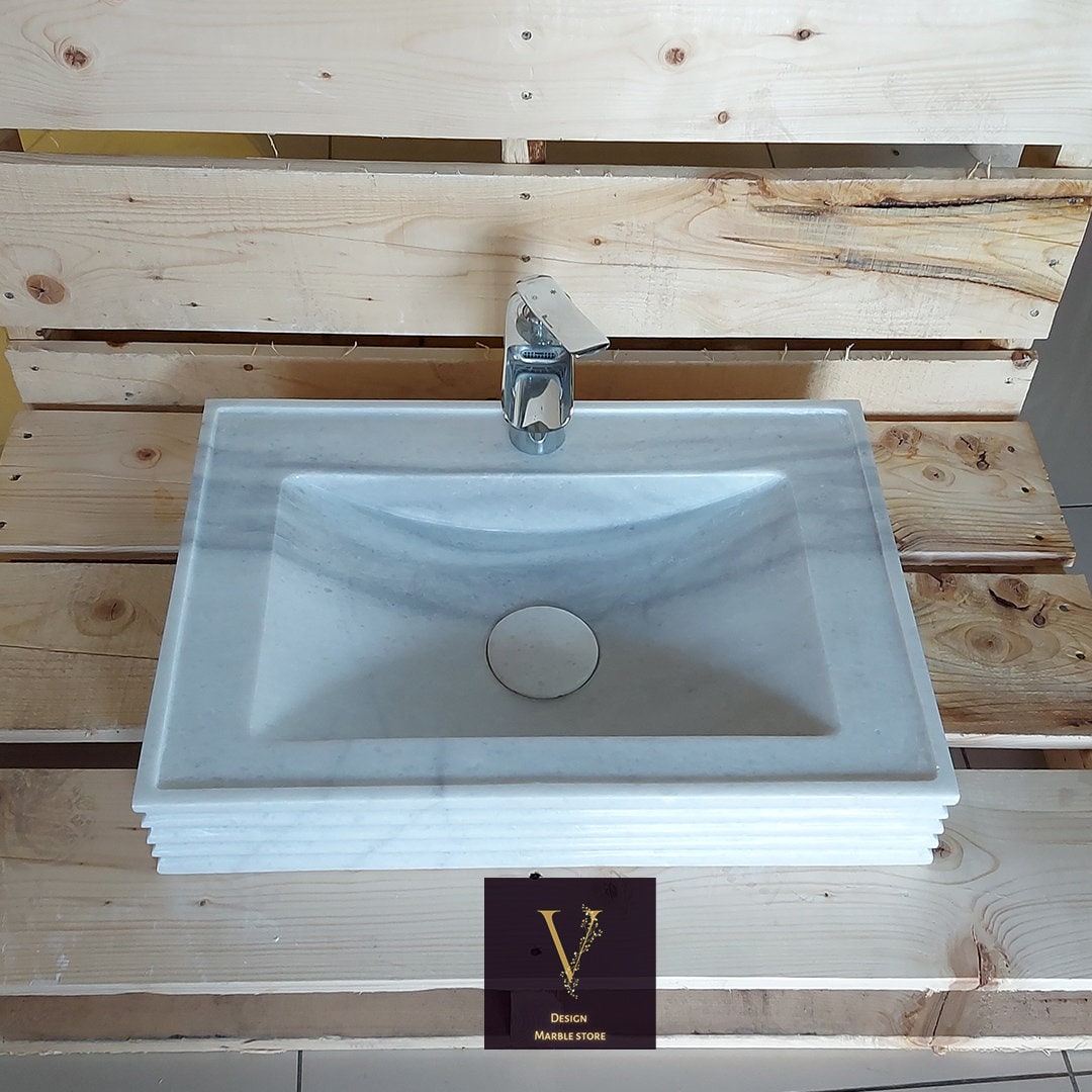 Carrera Marble Line Design Sink - Hidden Drain - 100% Natural Stone ...