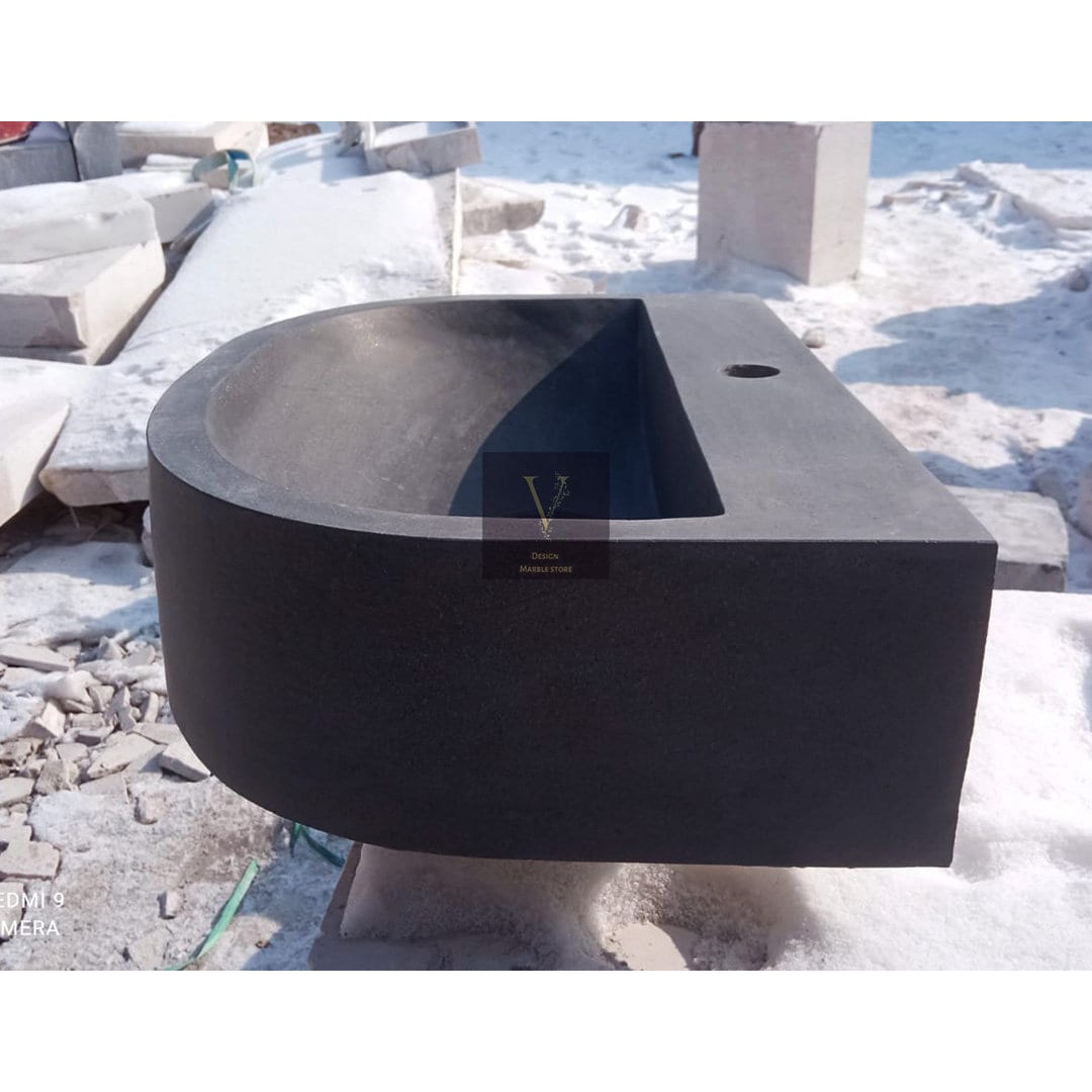 Basalt Black Stone D Design Sink With Faucet Hole 100% Natural Stone ...