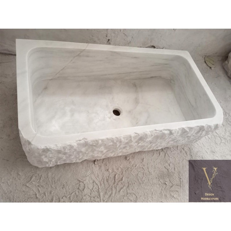 Carrara White Marble Kitchen Sink Rough Design 100% Natural Stone ...
