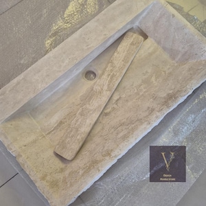 Veincut Travertine Rectangular Sink: Natural Stone With Hidden Drain - Etsy