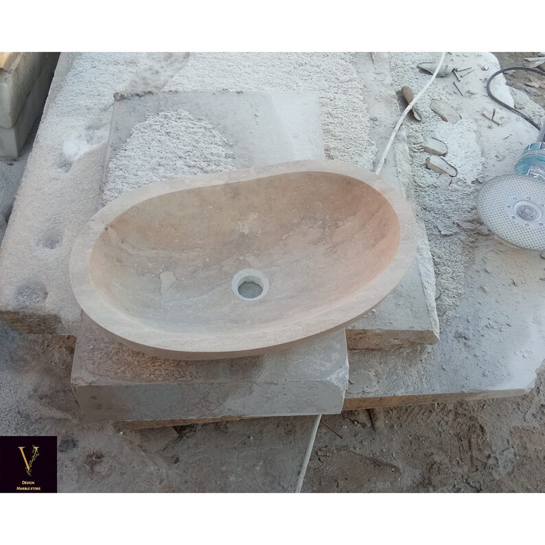 Handcrafted Travertine Ellipse Sink: Natural Stone Vessel - Etsy