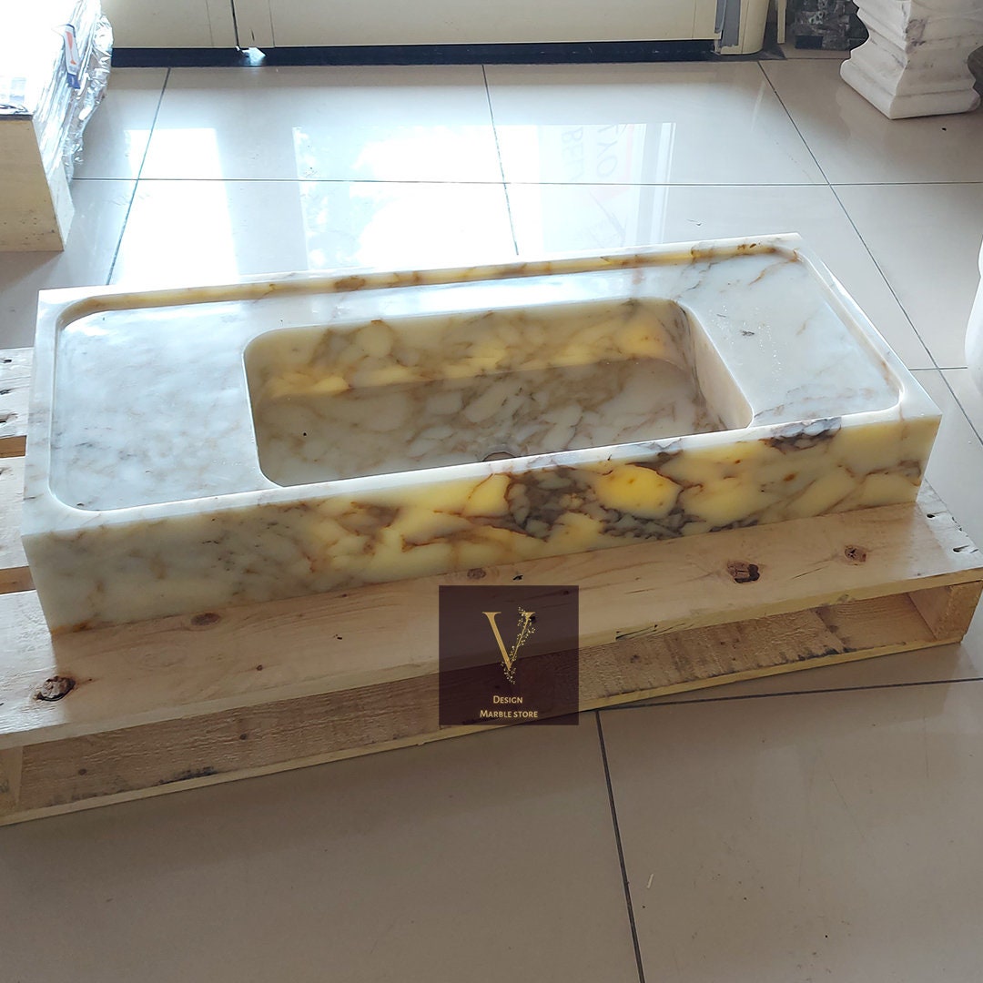 Handcrafted Calacatta Gold Marble Trough Sink – Natural Stone Vanity - Etsy