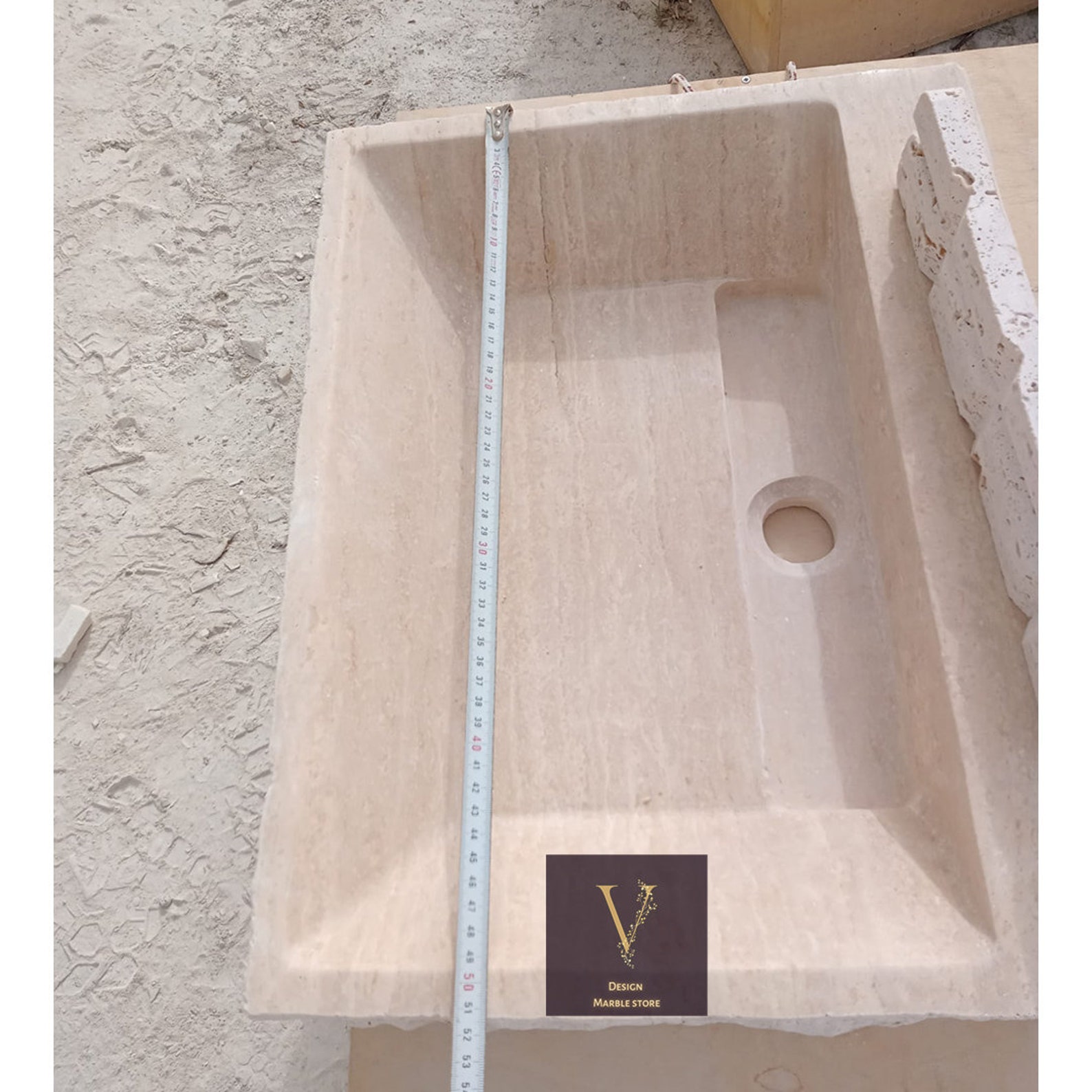 Travertine Rustic Mini Rectangular Sink Hidden Drain 100% Natural Stone ...