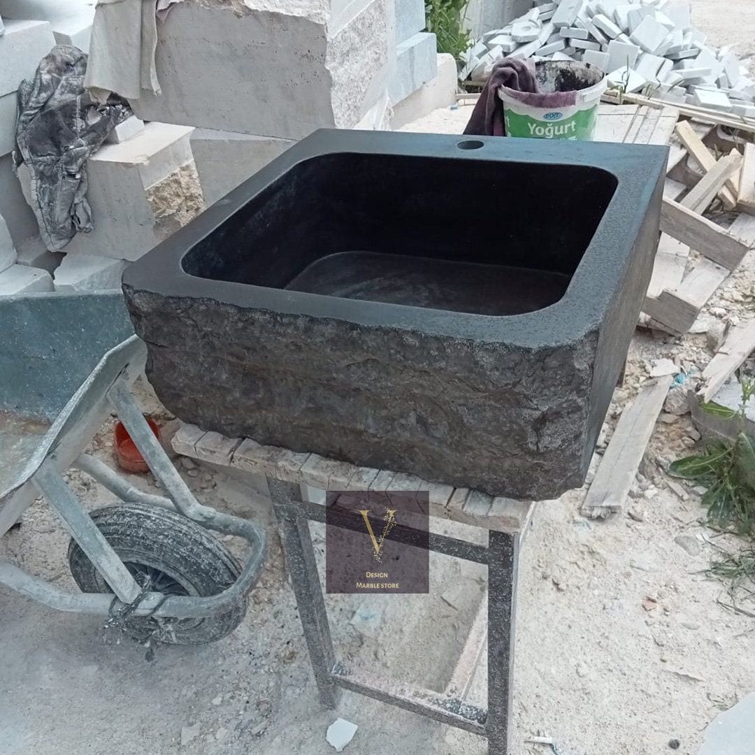 Handmade Basalt Black Marble Sink: Natural Stone Bathroom Vanity - Etsy