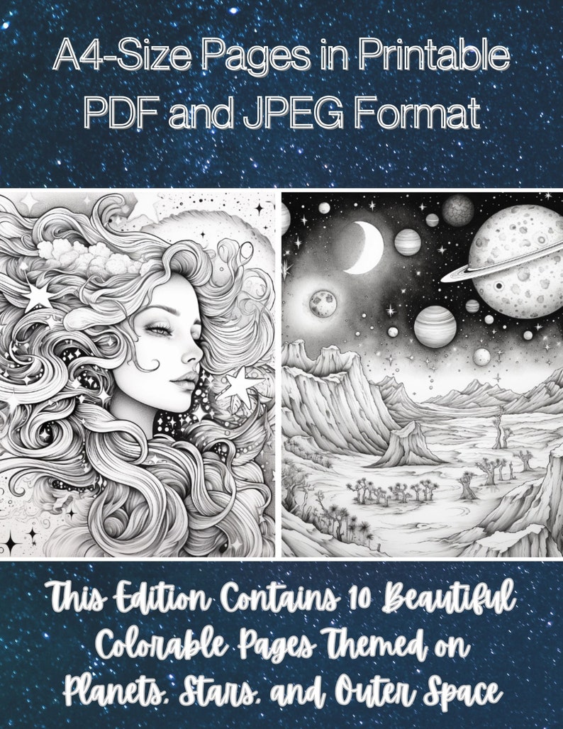 Printable Adult Coloring Pages Stars and Planets Edition - Etsy