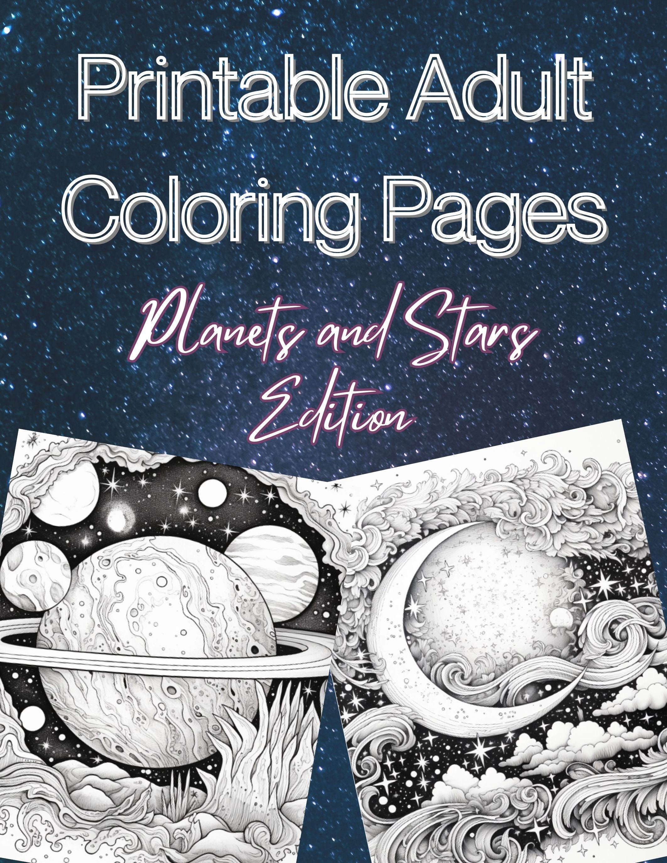 Printable Adult Coloring Pages Stars and Planets Edition - Etsy