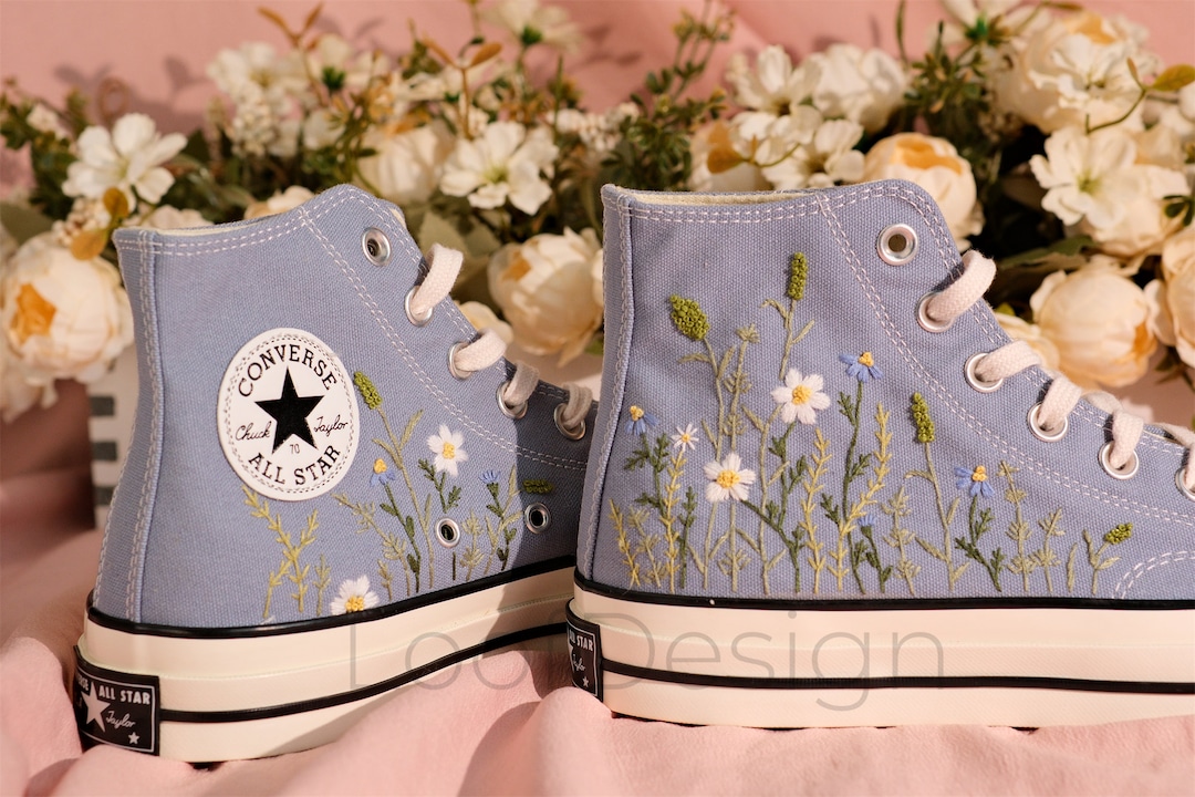 Converse Embroidered Shoes, Converse High Top Shoes,1970s Converse ...
