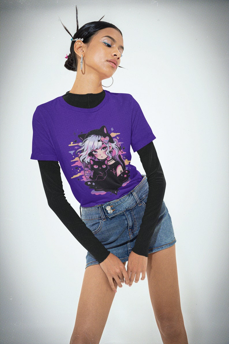 Pastel Goth Girl With Black Cat T-shirt, Teen Girl Shirt, Pastel Goth Tshirt, Teen Fashion ...
