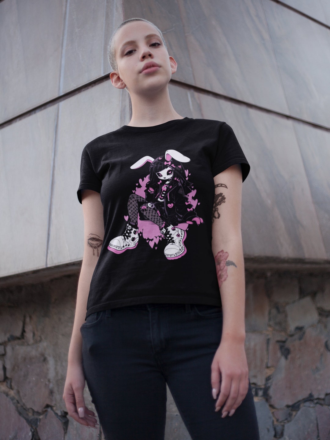 Pastel Goth Bunny Girl T-shirt, Skull Shirt, Pastel Goth Tshirt, Pastel ...