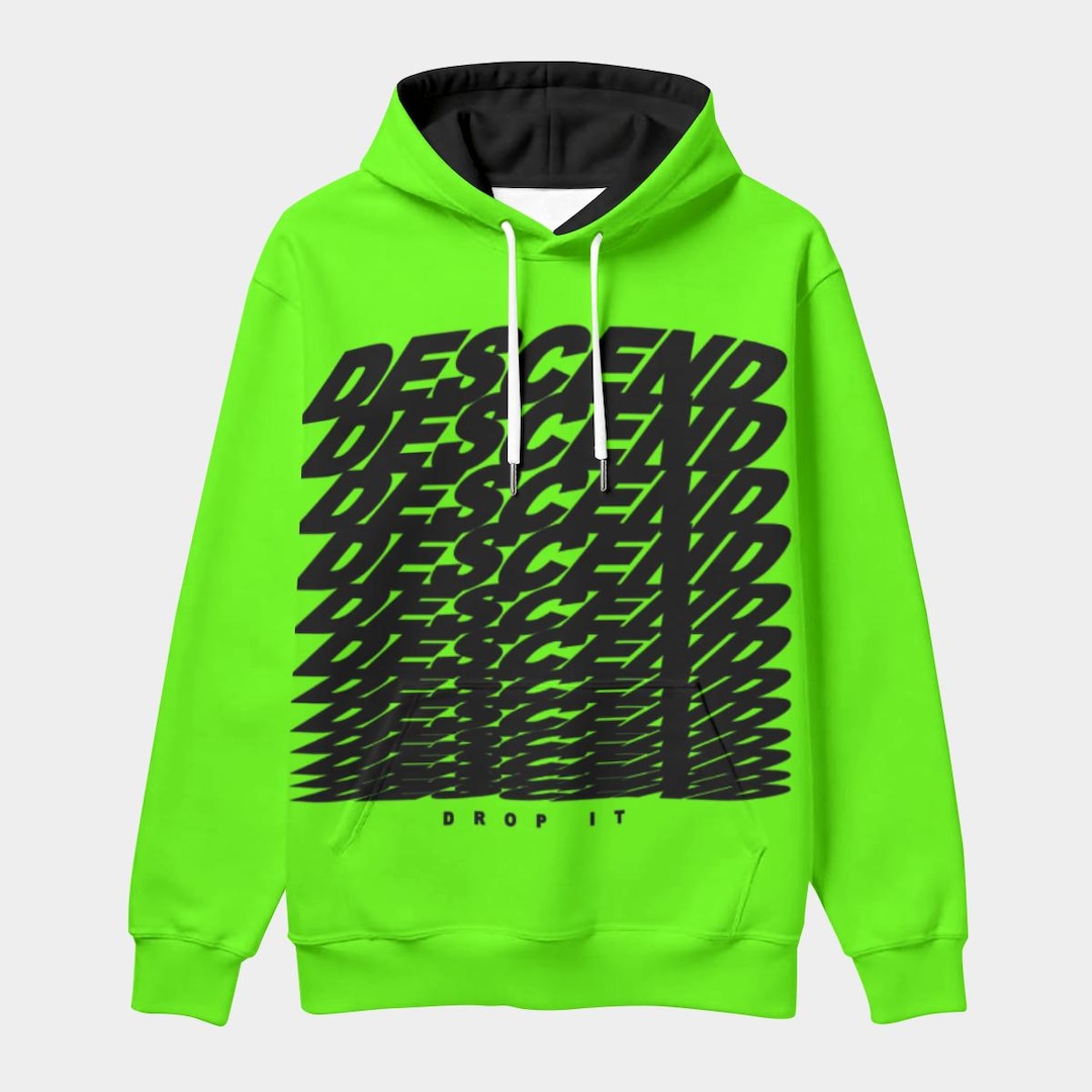 Neon Green DESCEND Hoodie, Bold Graphic Techwear Hoodie, Drop It ...
