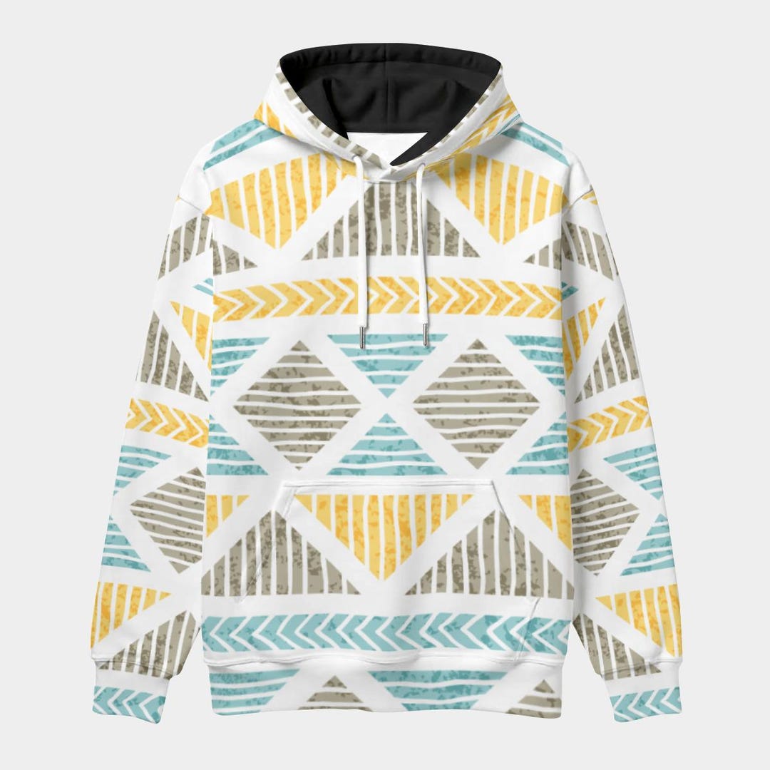 Geometric Pattern Hoodie, Boho Tribal Sweatshirt, Yellow Blue Abstract ...
